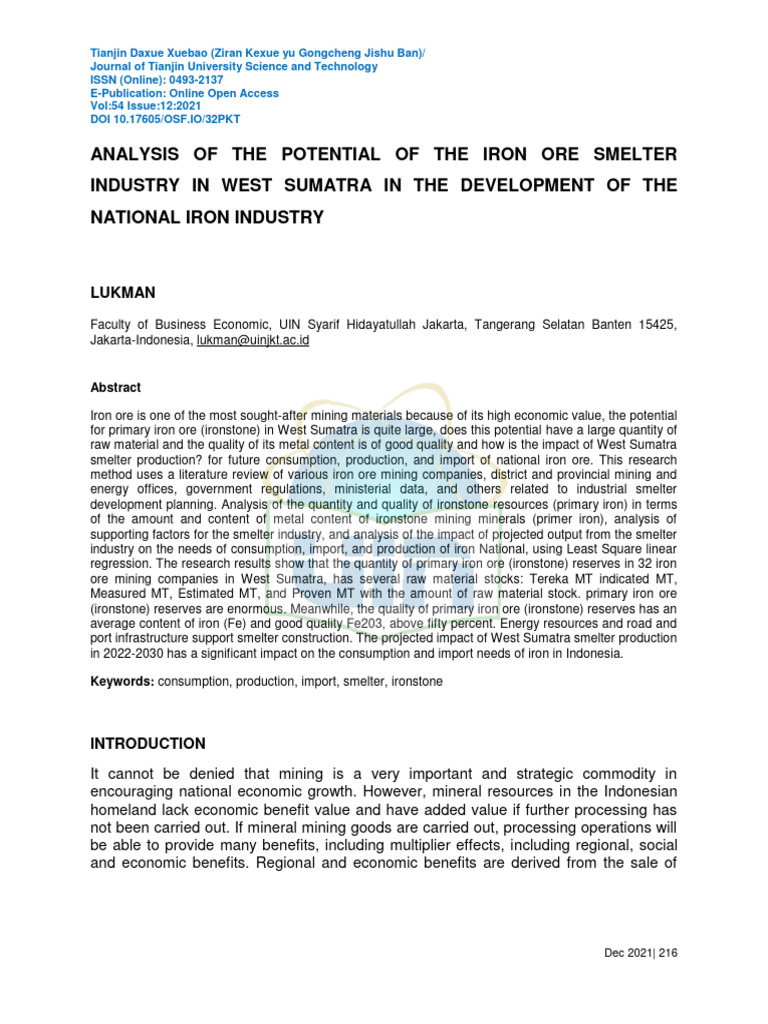 Analysis of The Potential of The Iron Ore Smelter | PDF | Mining | Iron Ore