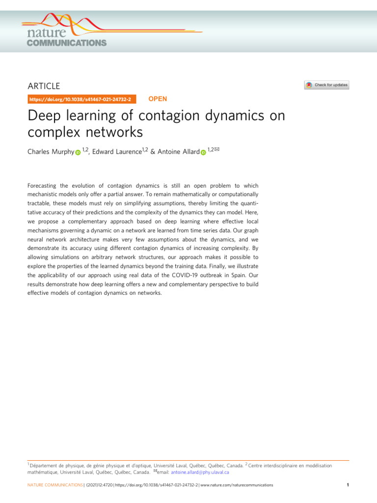 Deep Learning of Contagion Dynamics On Complex Networks: Article | PDF | Deep Learning | Time Series