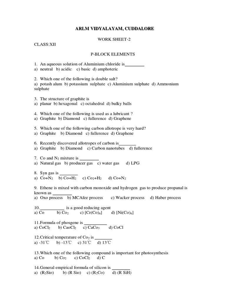 Worksheet 2 | PDF | Silicate | Carbon