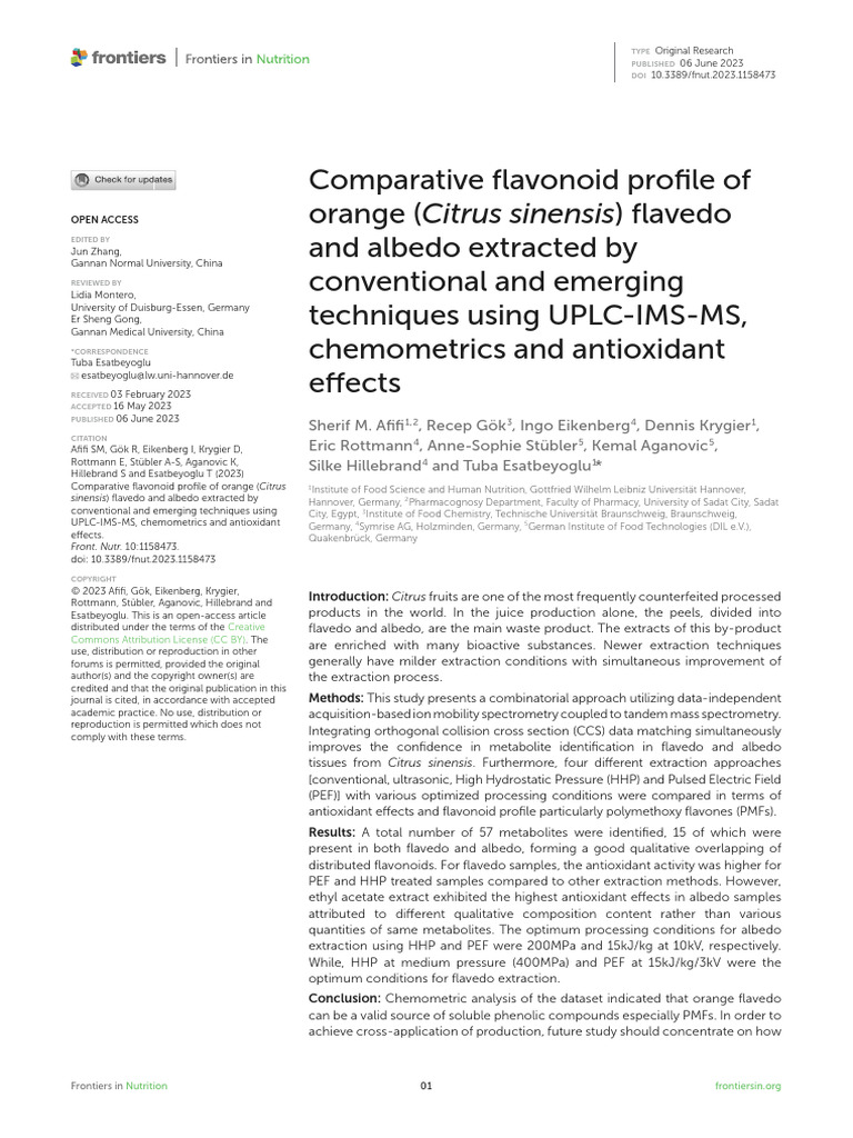 Comparative Flavonoid Profile of Orange (Citrus Sinensis) Flavedo and ...