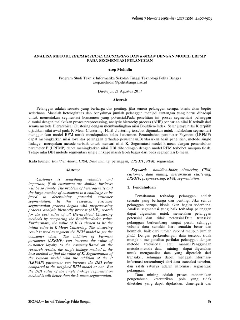 analisa metode hierarchical clustering dan kmean dengan model lrfmp ... analisa metode hierarchical clustering dan kmean dengan model lrfmp ...