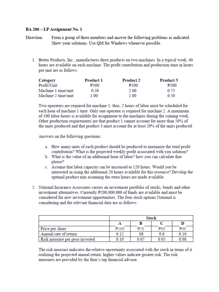 BA 206 - LP Assignment No. 1 | PDF | Investing | Nut (Fruit)
