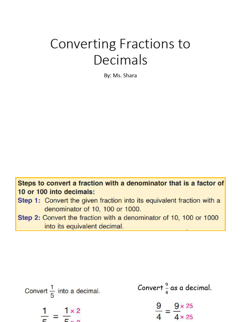 Converting Fractions To Decimals | PDF | Teaching Methods & Materials