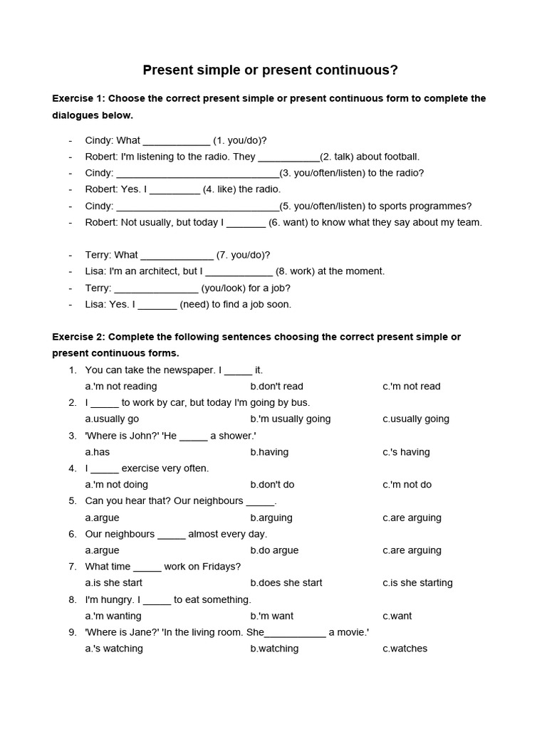 Present Simple or Present Continuous - A1 | PDF | Linguistics