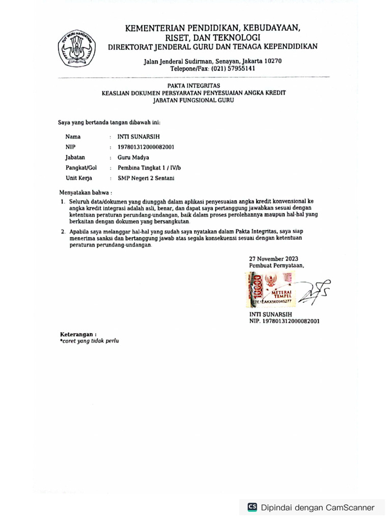 Pakta Integritas SimPAKin | PDF