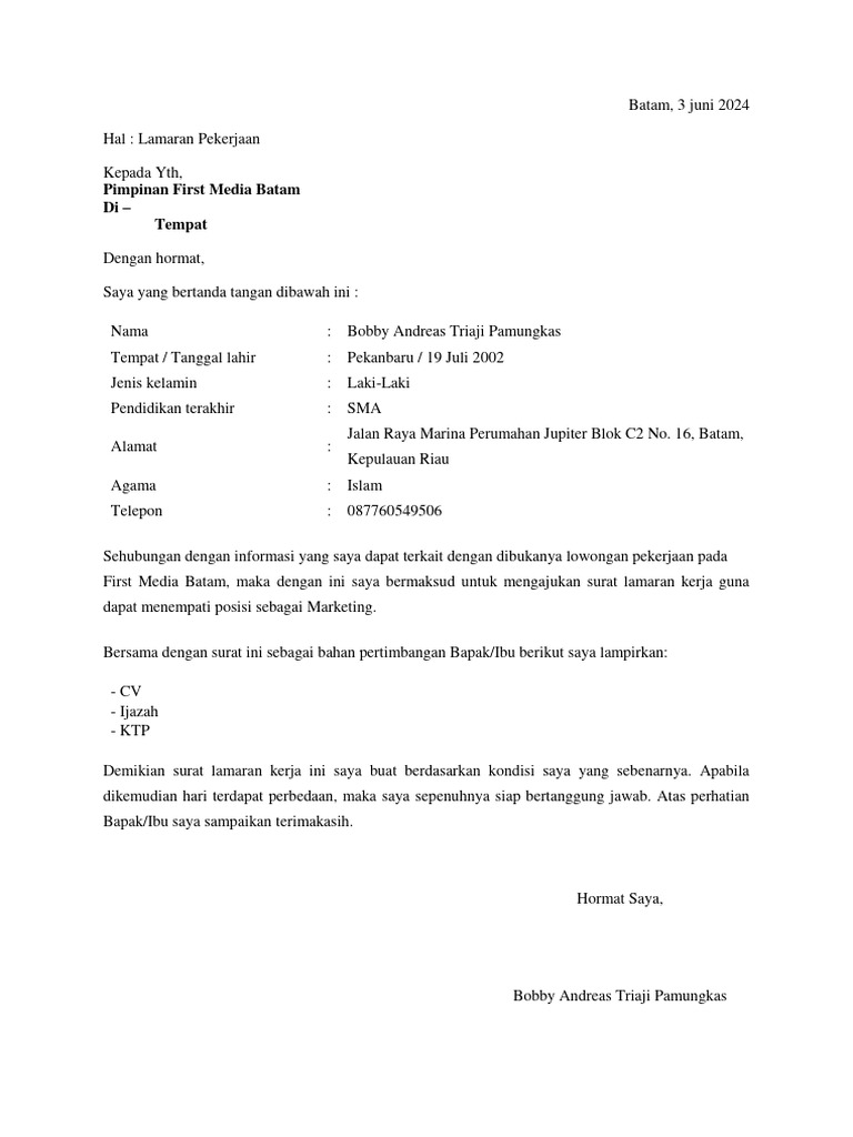 Lamaran Pekerjaan di First Media Batam | PDF