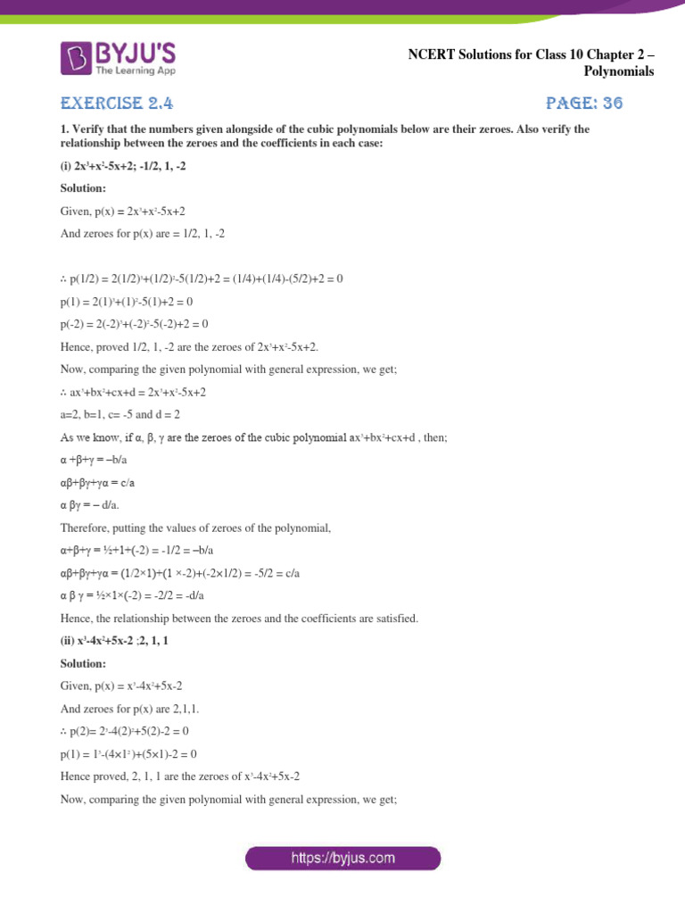 Class 10 Polynomials NCERT Solutions | PDF | Polynomial | Zero Of A Function