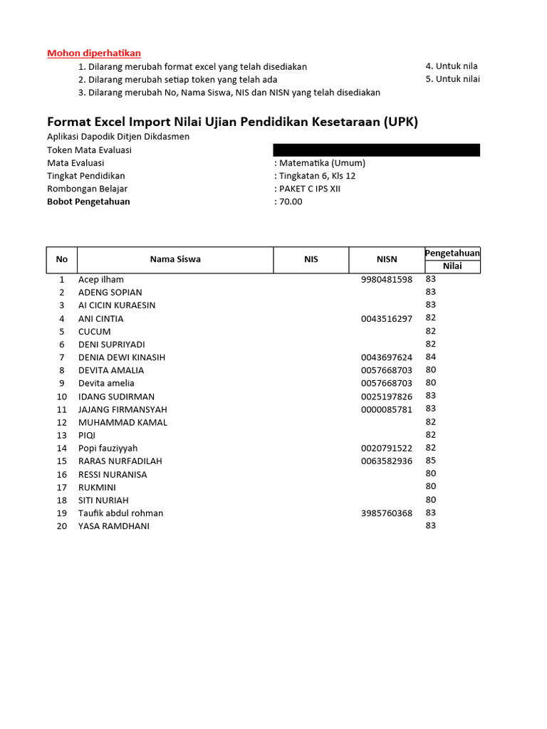 Format Nilai Upk 20232 PAKET C IPS XII Matematika (Umum) | PDF