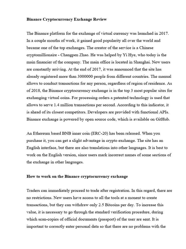 Binance Cryptocurrency Exchange Revie1 | PDF | Cryptocurrency | Computing