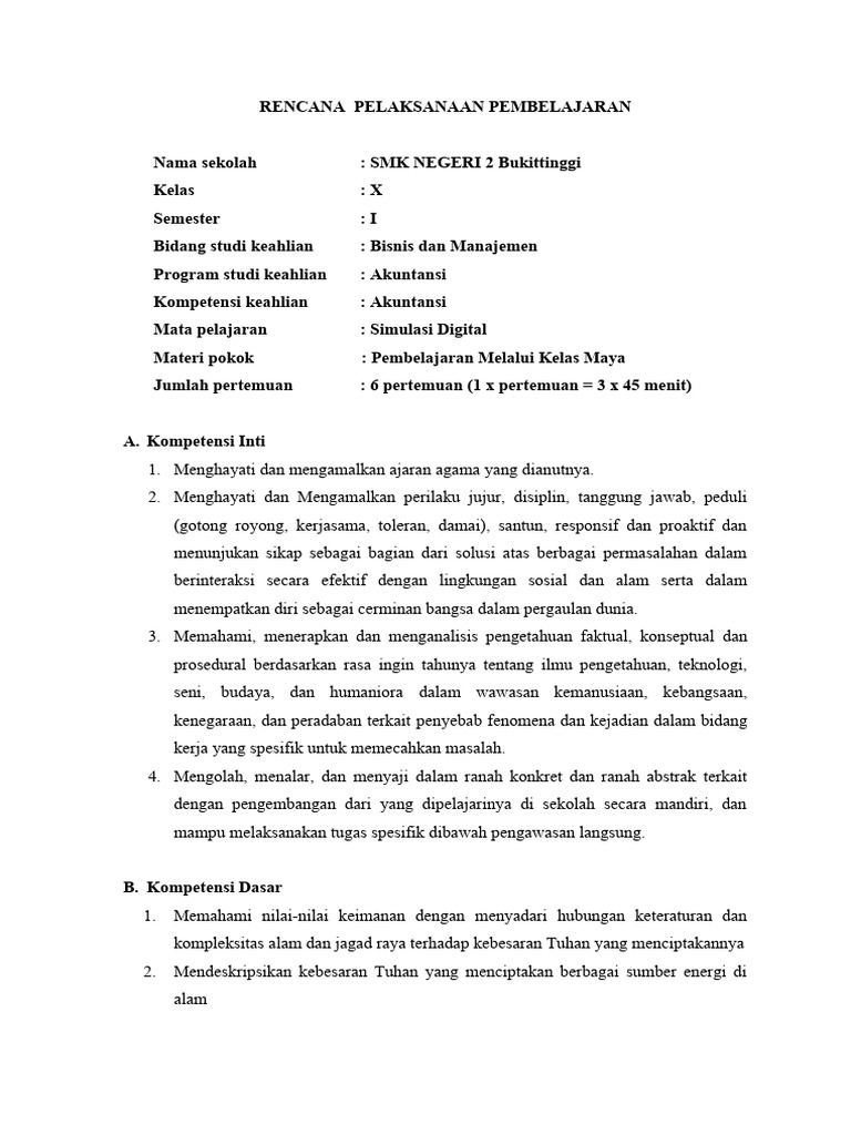 RPP Kelas Maya 6 Pertemuan | PDF