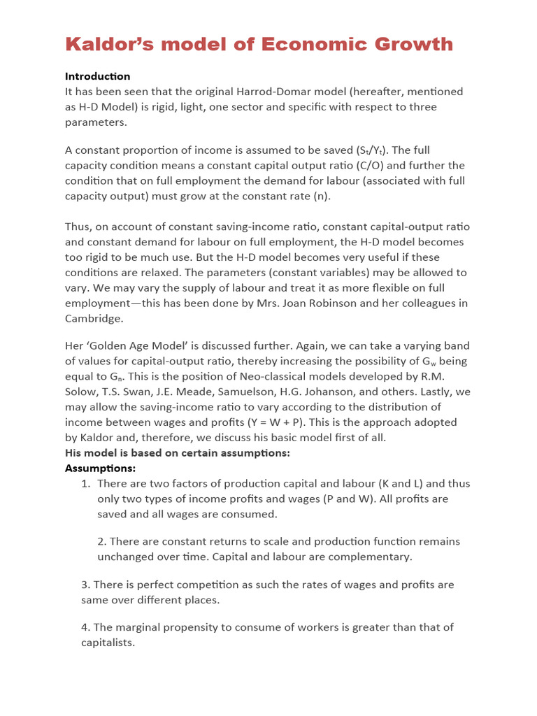 Kaldor's Economic Growth Model Explained | PDF | Labour Economics ...