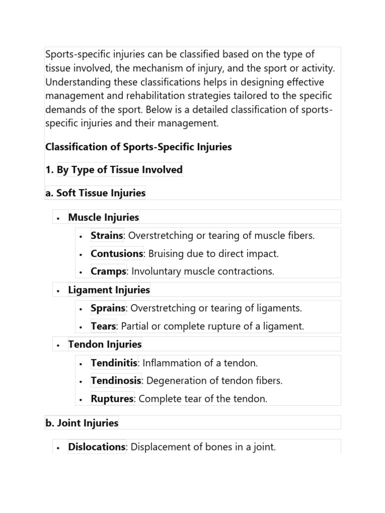 Classification of Sports-Specific Injuries and Their Management | PDF ...