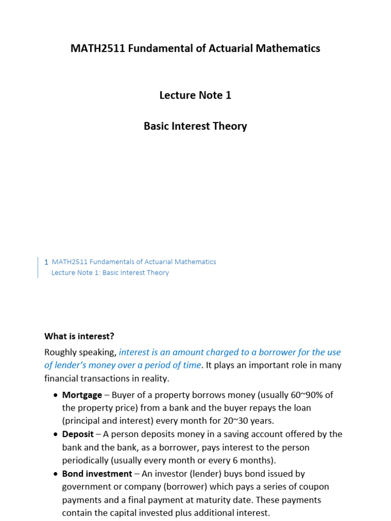 MATH2511 L1 Ver5 | PDF | Interest | Compound Interest