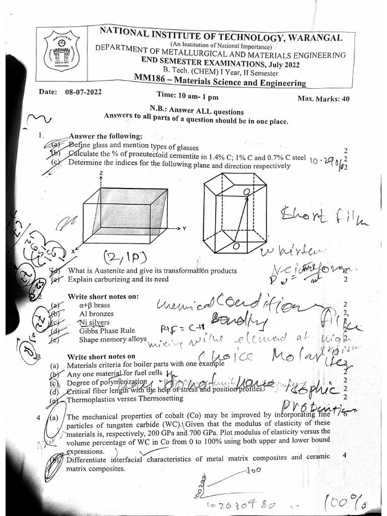 1st Year 2nd Sem Chemical Q Papers | PDF
