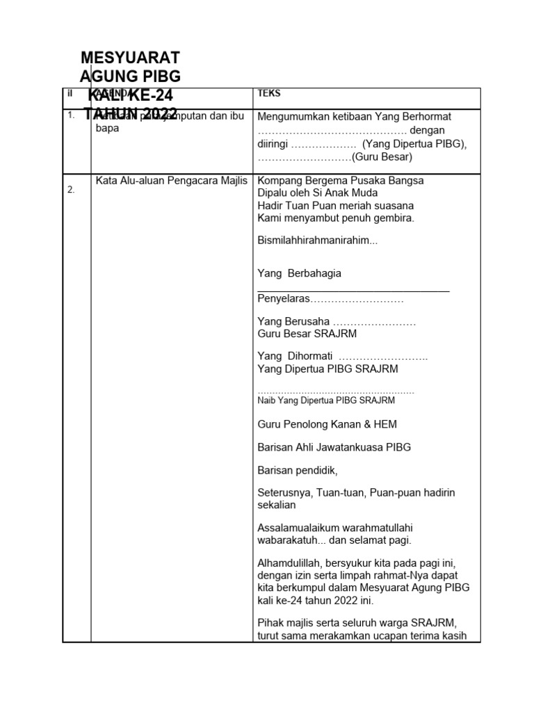 Teks Pengacara Majlis PIBG | PDF