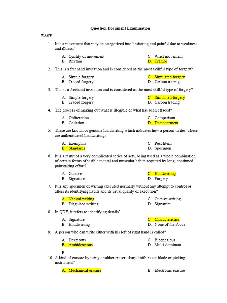 Question Document Examination | PDF | Signature | Finger