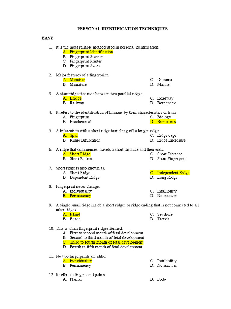 Personal Identification | PDF | Fingerprint | Forensic Science