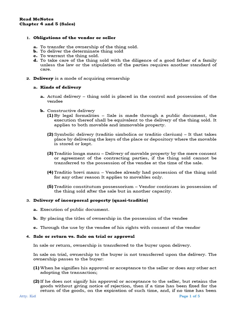 Sales Notes Chapter 4 and 5 | PDF | Sales | Lien