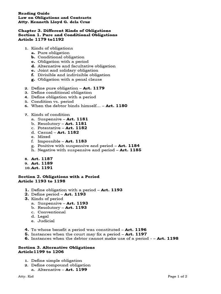 Kinds of Obligations Reading Guide | PDF | Solidarity | Public Law