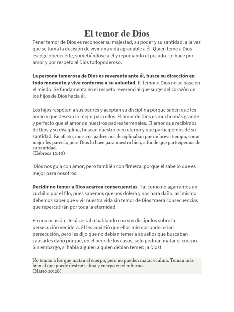 El Temor de Dios | PDF | Dios | Amor