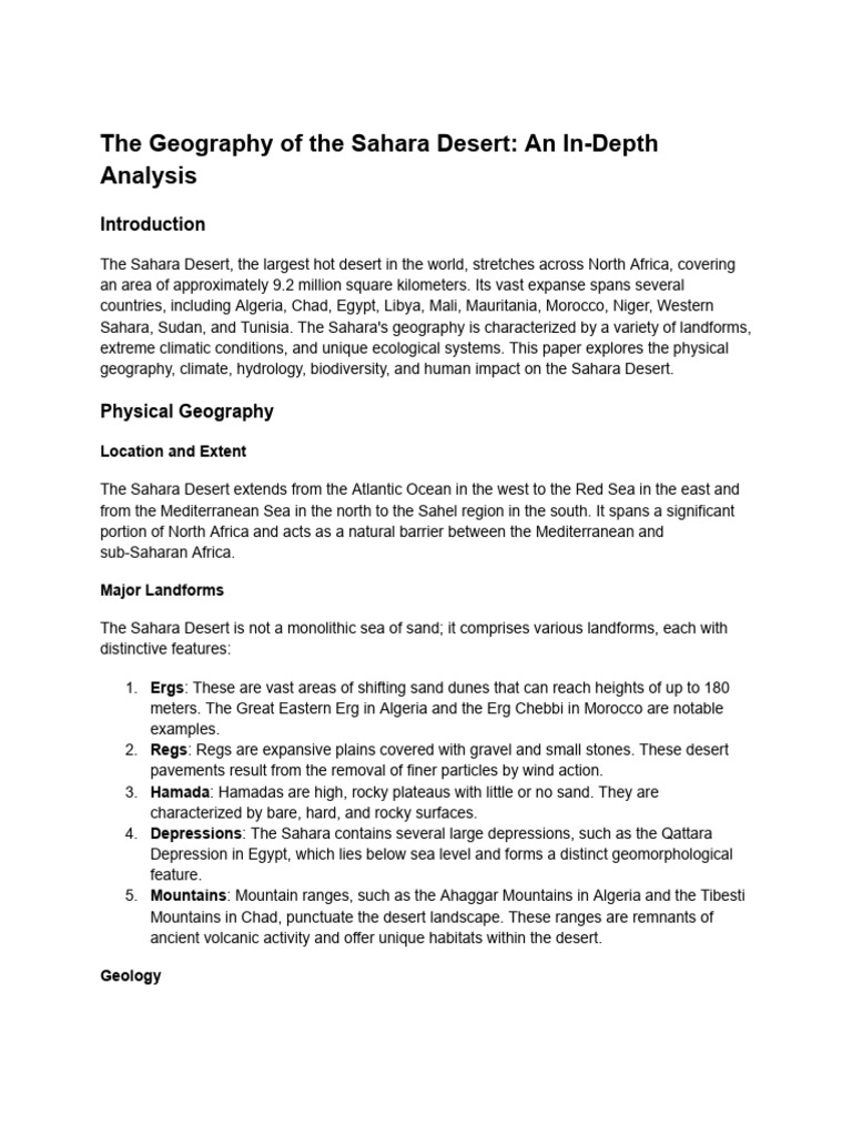 The Geography of The Sahara Desert - An In-Depth Analysis | PDF ...
