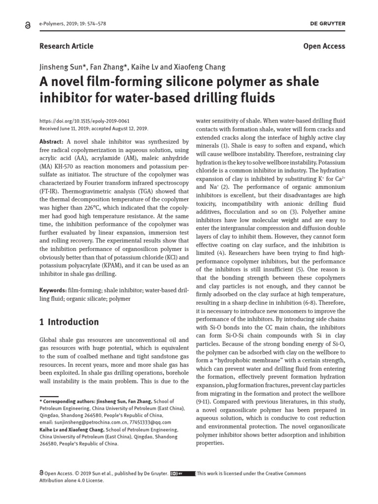 A Novel Film-Forming Silicone Polymer As Shale Inh | PDF | Copolymer ...