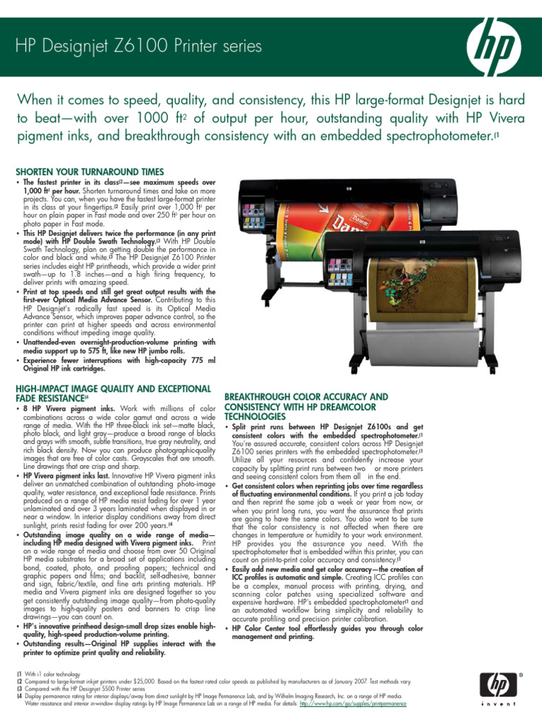 HP DesignJet Z6100 Datenblatt | PDF | Printer (Computing) | Image Scanner