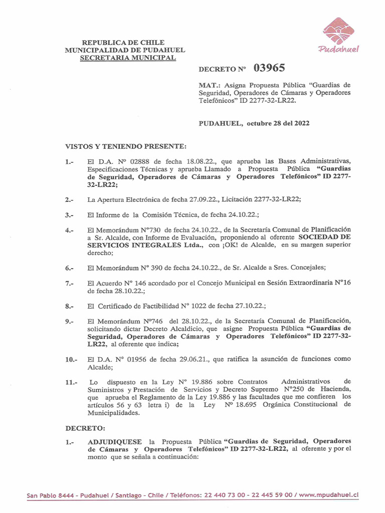 Decreto Alcaldicio Asigna Propuesta | PDF | Gobierno