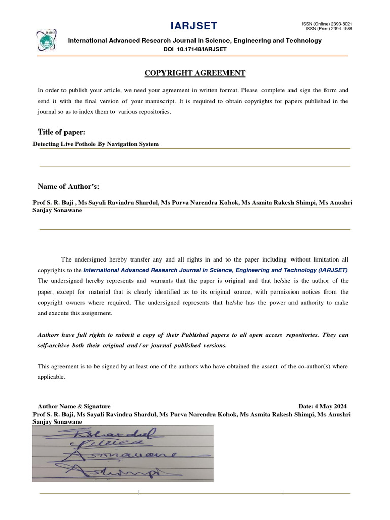 IARJSET Copyright Form | PDF | Technology & Engineering