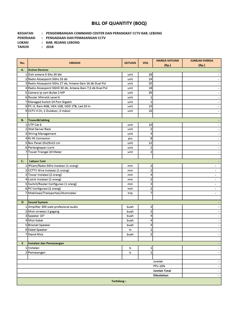 Bill of Quantity | PDF