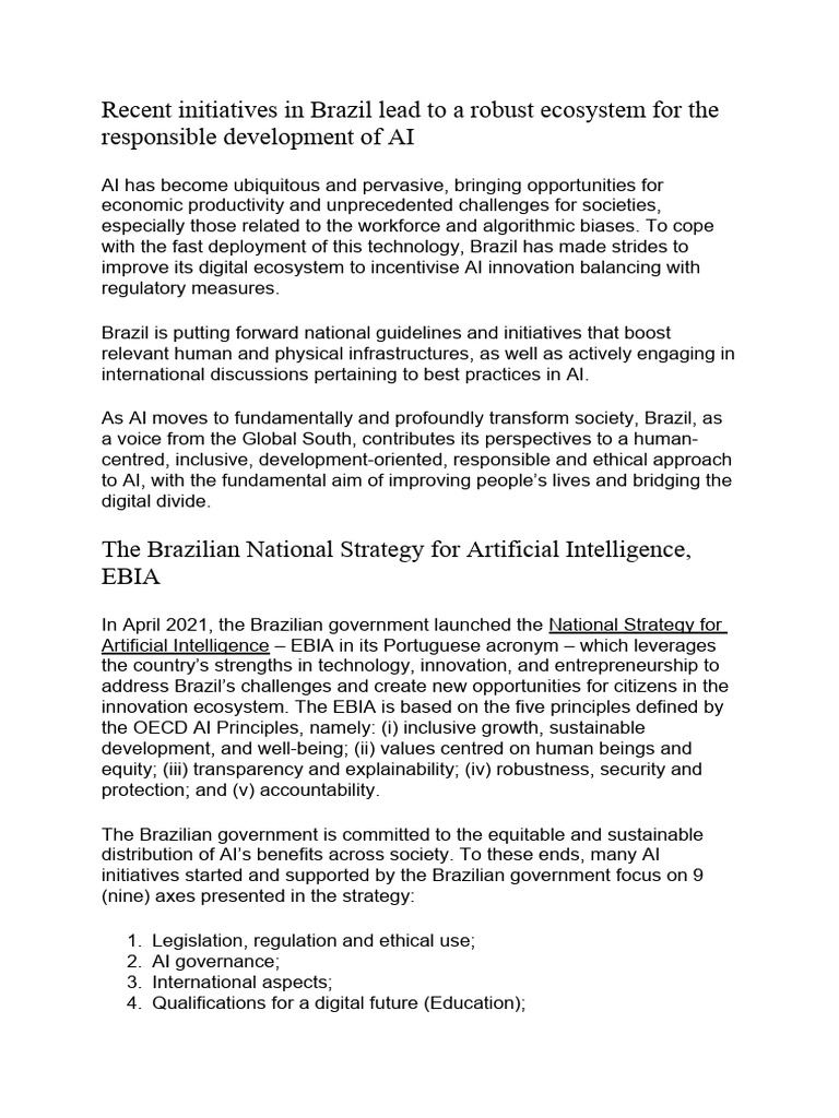Recent Initiatives in Brazil Lead To A Robust Ecosystem For The Responsible Development of AI ...
