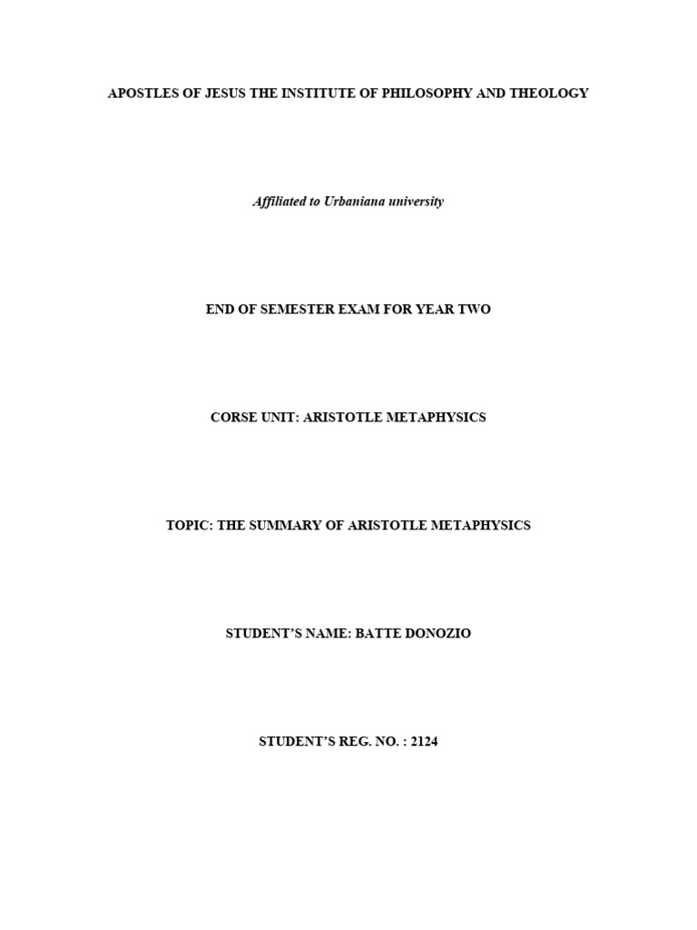 Summary of Aristotle's Metaphysics | PDF | Metaphysics | Substance Theory