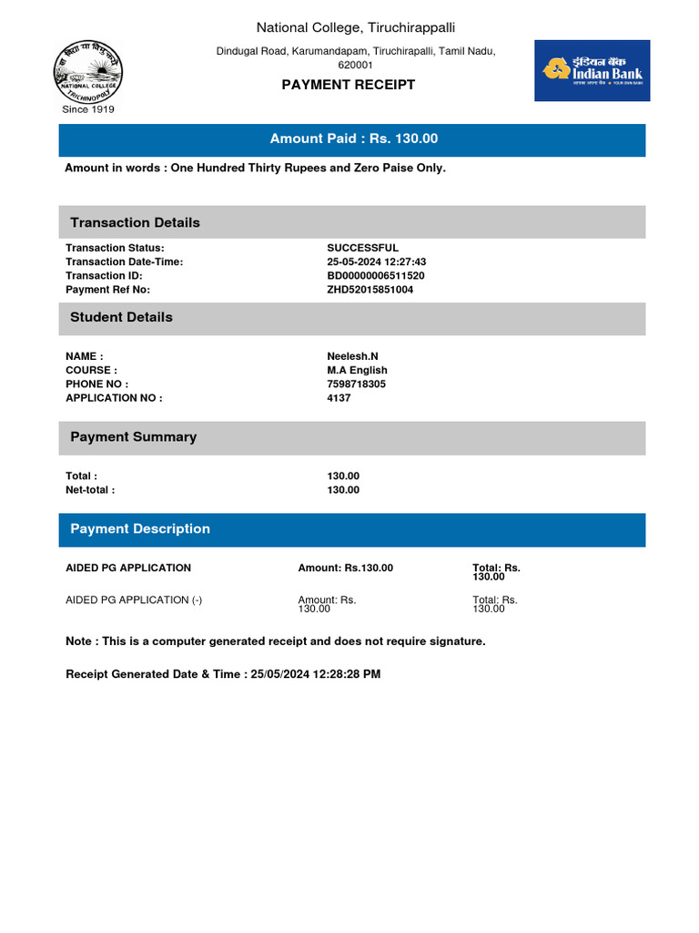 Payment Receipt for MA Application | PDF