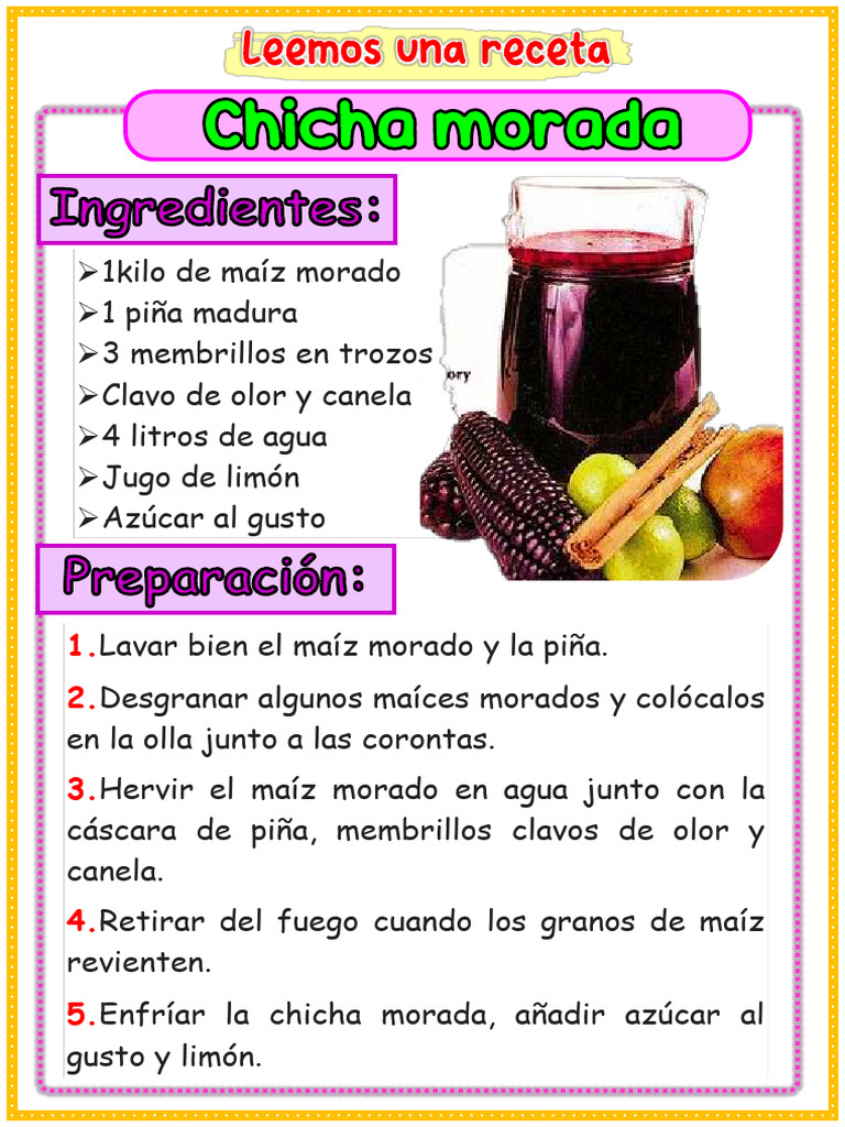 Ficha Leemos La Chicha Morada Maestra Janet | PDF | Maíz