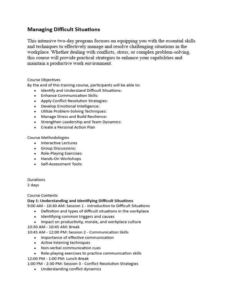Managing Difficult Situations | PDF | Communication | Emotional ...