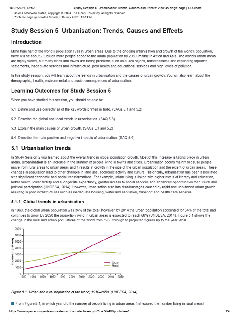 Urbanisation - Trends, Causes and Effects - View As Single Page - OLCreate | PDF | Urbanization ...