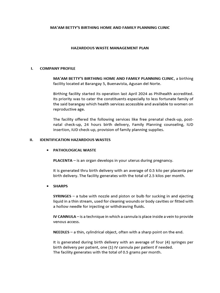 Hazardous Waste Management Plan for Clinic | PDF | Syringe