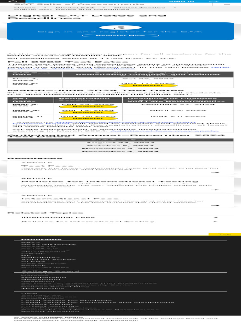 Digital SAT Dates and Deadlines - SAT Suite College Board | PDF ...