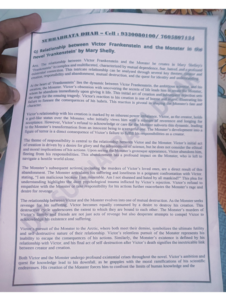 Relationship Between Victor and Creature | PDF