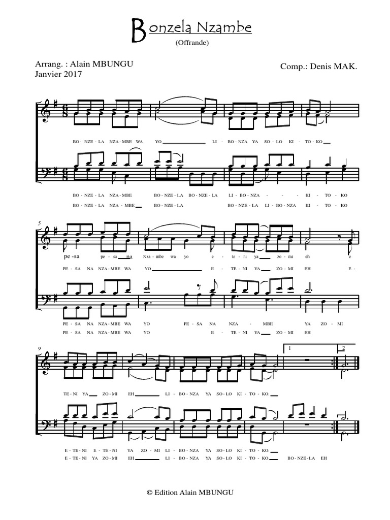 Bonzela Nzambe - Denis Mak - Arr Alain MBUNGU | PDF