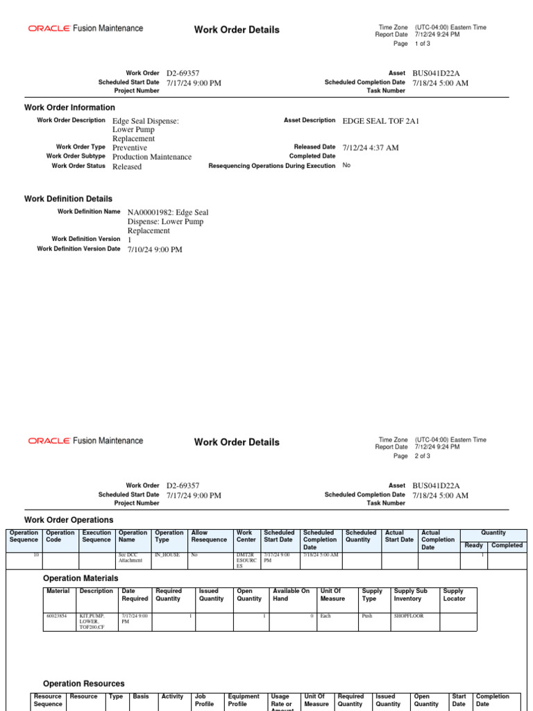 Work Order Details - D2-69357 | PDF