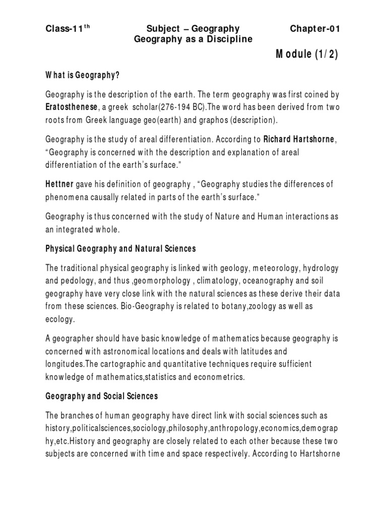 XI Geography Geography As Discipline 1 of 2 Handout | PDF | Geography ...