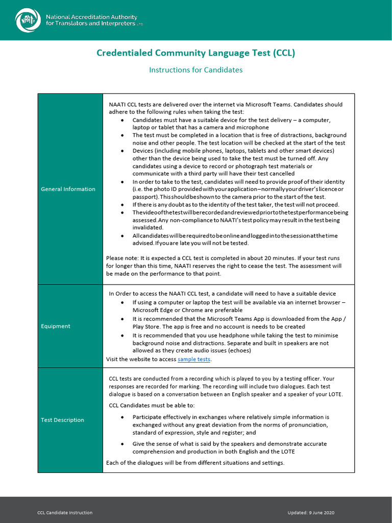 CCL Candidate Test Instructions | PDF | Mobile App | Tablet Computer