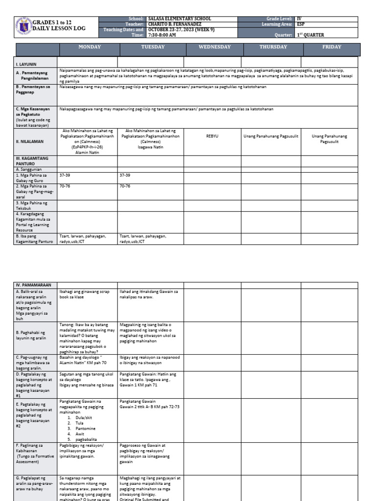 DLL - Esp 4 - Q1 - W10 | PDF