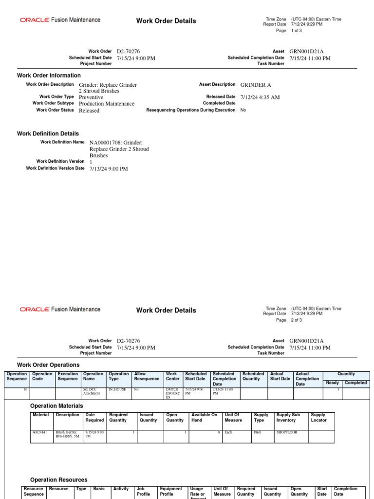 Work Order Details_D2-70276 | PDF