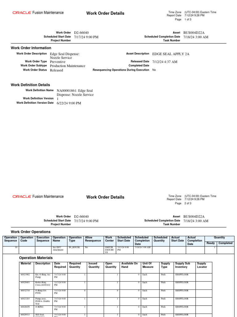 Work Order Details - D2-66040 | PDF