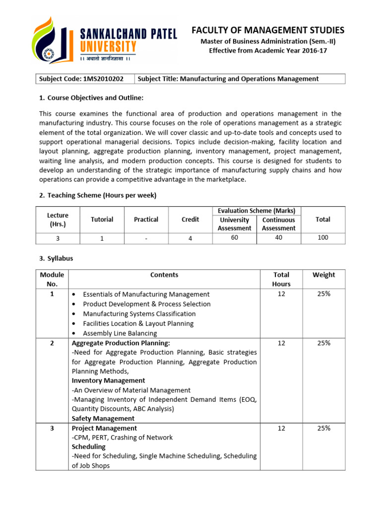 1MS2010202 - Manufacturing and Operations Management | PDF | Operations ...