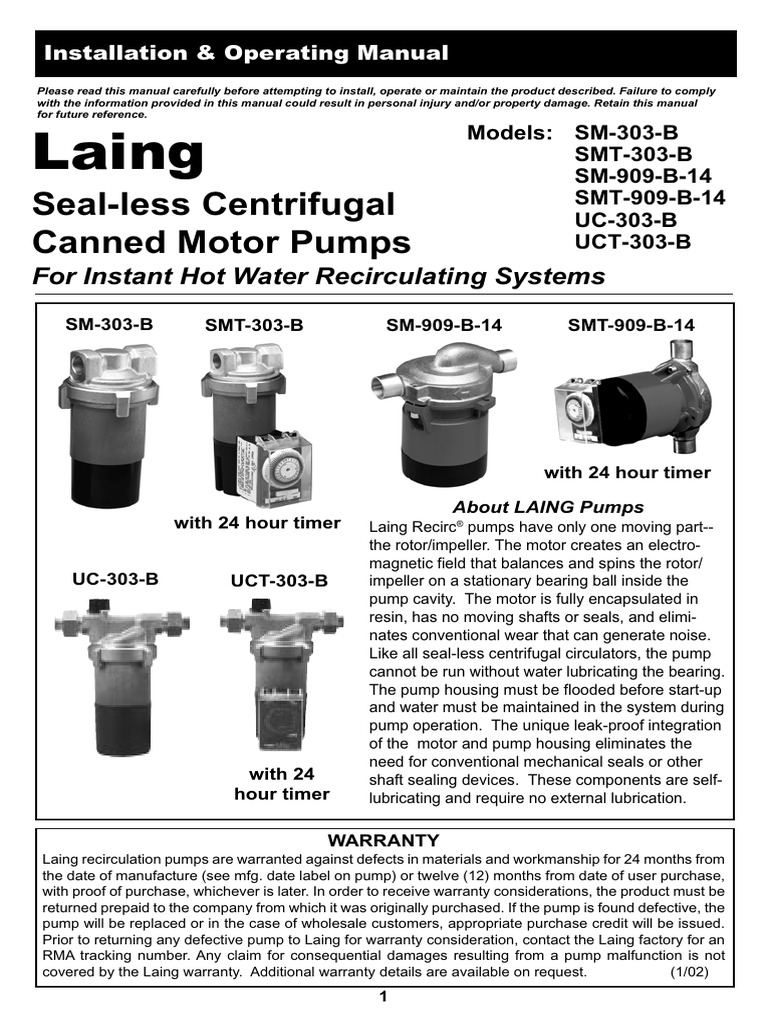 Laing Hot Water Pump Installation Guide | PDF | Pump | Water Heating