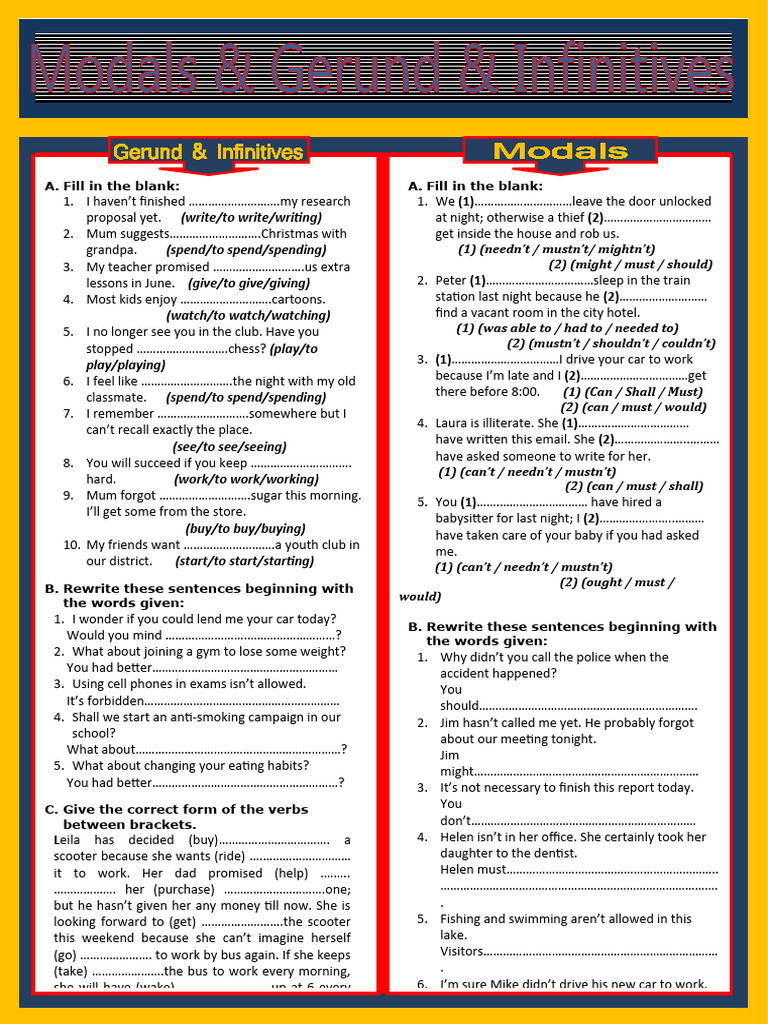 Modals Gerund Infinitives - 85506 | PDF