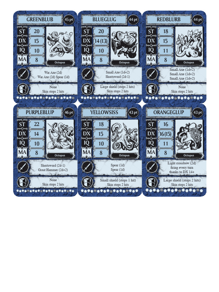 Octopus Character Stats for Fantasy Trip | PDF | Personal Weapons | Sword